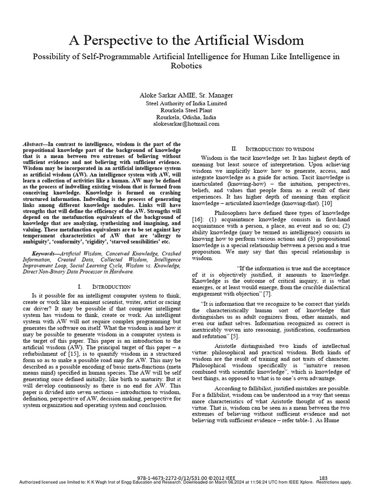 A Perspective To The Artificial Wisdom Possibility of Self-Programmable ...