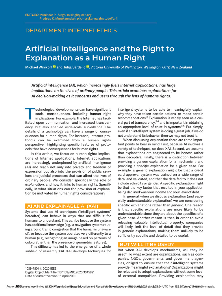 Artificial Intelligence and The Right To Explanation As A Human Right ...