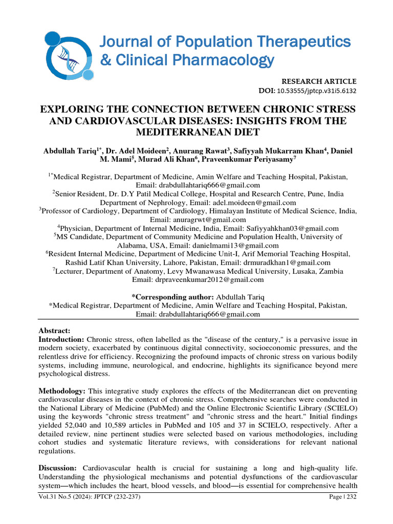 JPTC Exploring The Connection Between Chronic Stress and Cardiovascular Diseases Insights From ...