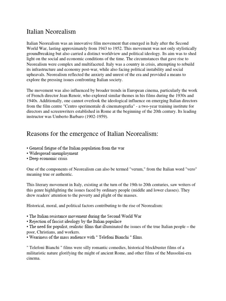 Essay Italian Neorealism | PDF