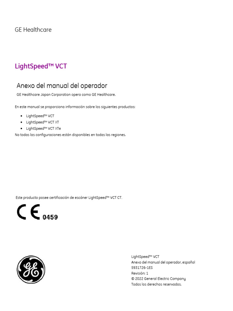 LightSpeed VCT Operator Manual Addendum - UM - 5931726-1ES - 1 | PDF ...