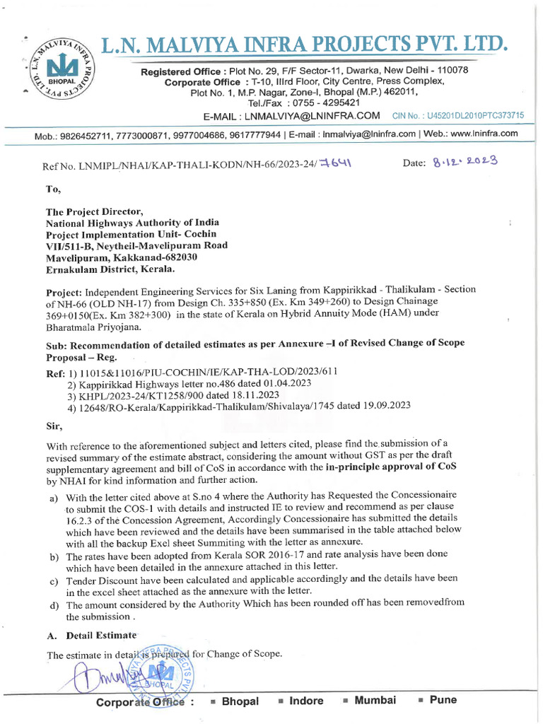 7641_Kappirikkad-Thalikaulm Revised COS Proposal | PDF