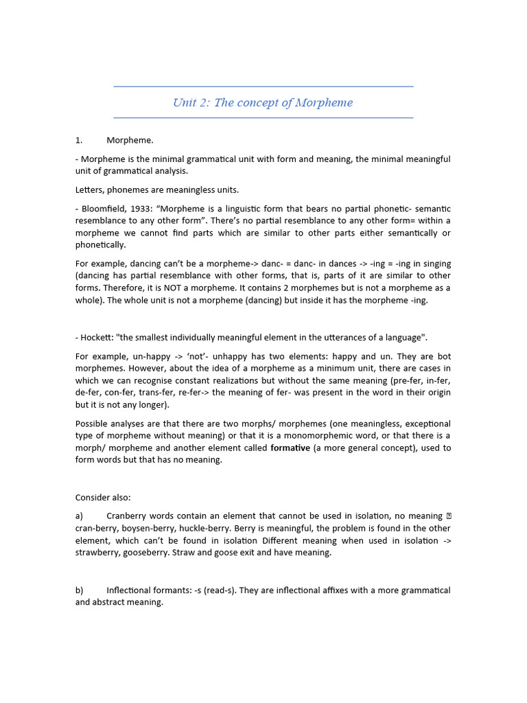 Unidad 2. The Concept of Morpheme | PDF