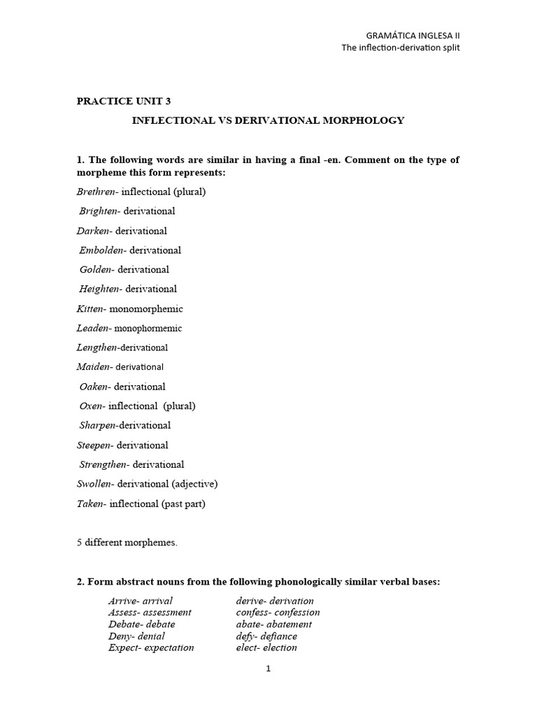 Unit 3the Inflection-Derivation Split - 2022. Unit 3 Practice | PDF ...