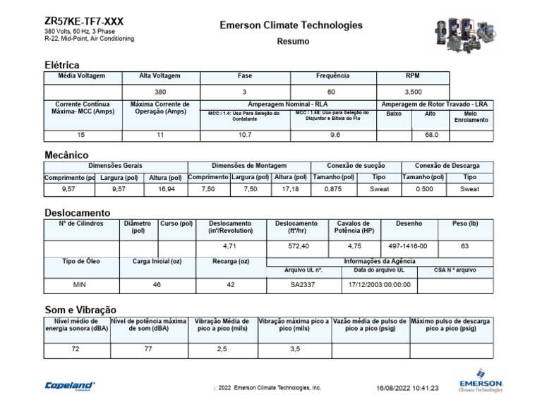 Especificações do Compressor R-22 3F 380V | PDF | Engenharia Elétrica ...