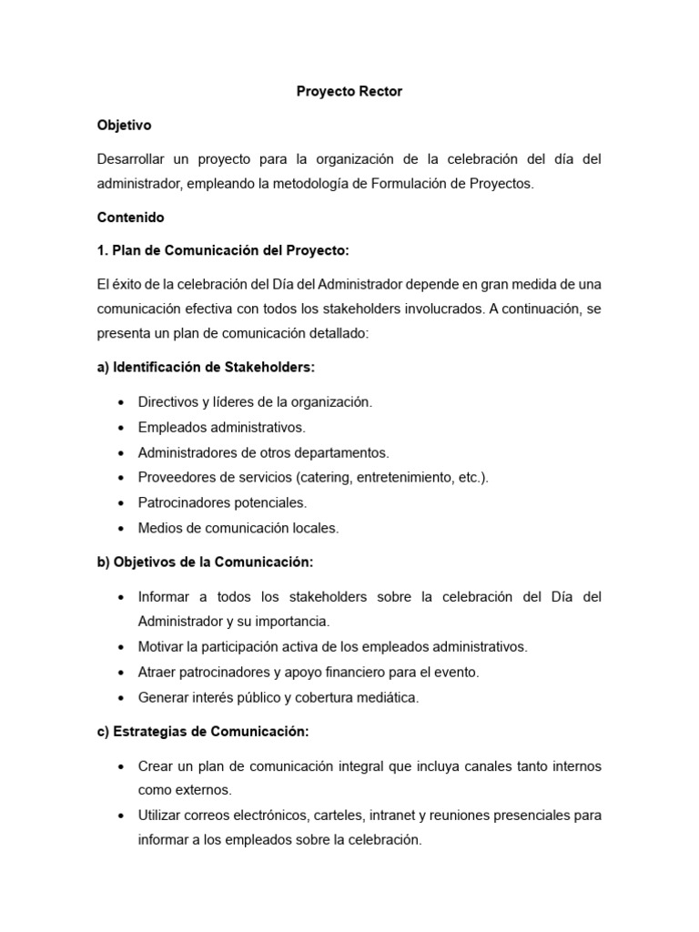 Proyecto Rector | PDF | Logística | Presupuesto