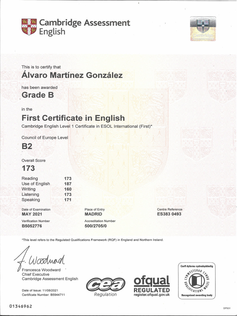 Titulo Inglés Álvaro Cambridge B2 | PDF