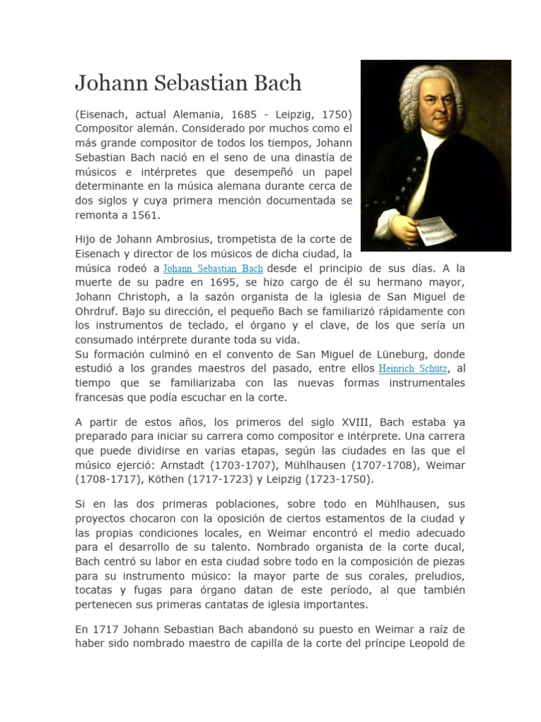 Vida y legado de Johann Sebastian Bach | PDF | Johann Sebastian Bach ...