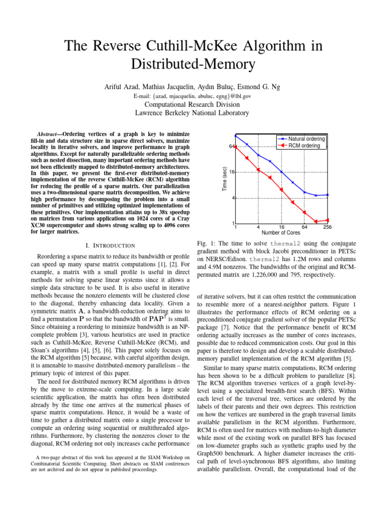 Rcm Algorithm Ipdps17 Pdf Matrix Mathematics Parallel Computing