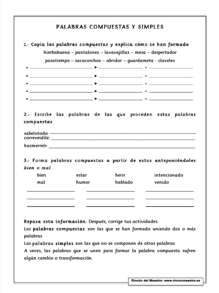 PDF Palabras Compuestas y Simples - Compress | PDF