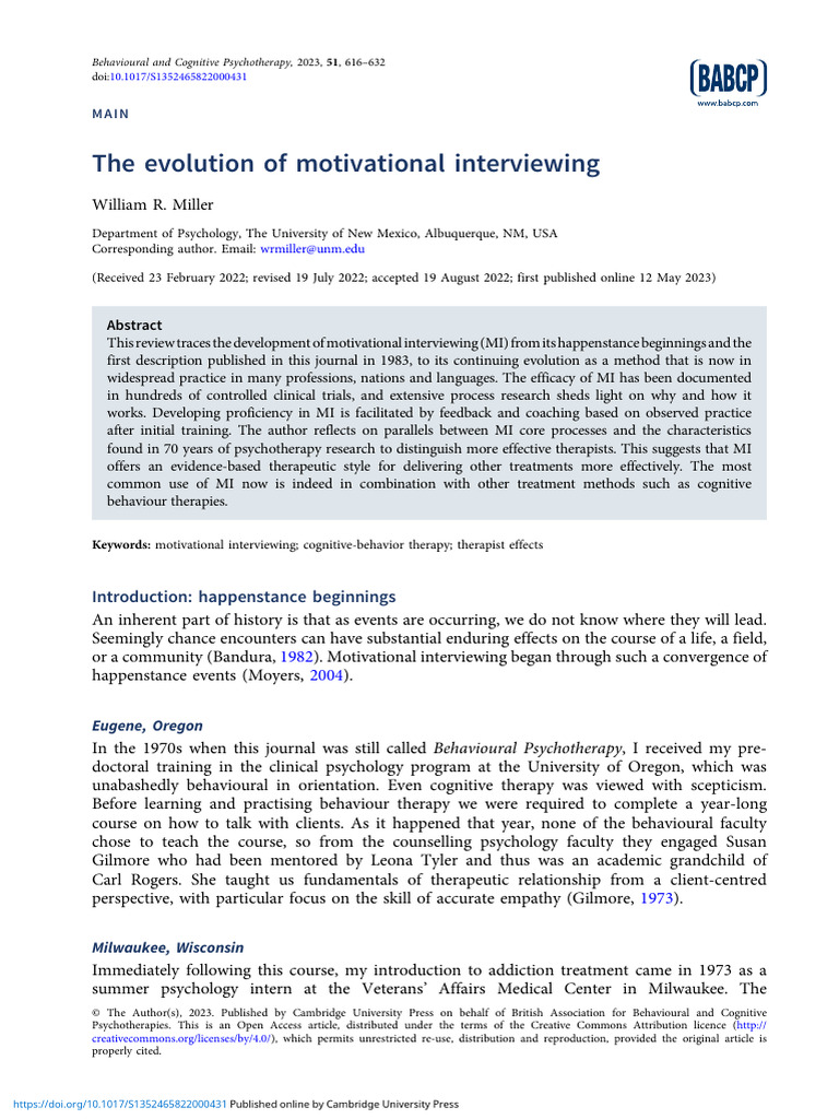 The Evolution of Motivational Interviewing | PDF | Psychotherapy ...
