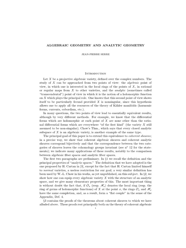 J.-P. Serre, Algebraic Geometry and Analytic Geometry | PDF | Ring ...