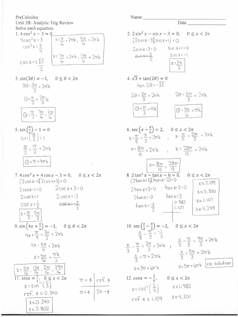 Unit 3B Analytic Trig Study Guide Solutions (Fall 2023) .PDF ...
