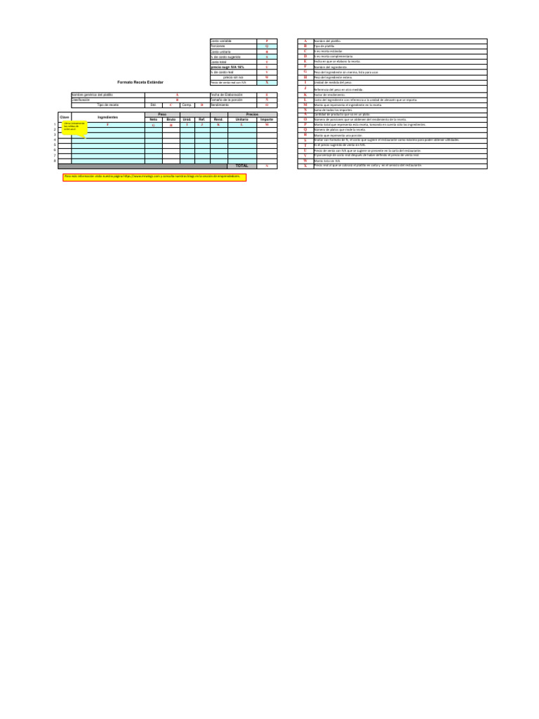 Formato Para Costeo | PDF | Cocina | Cocina occidental