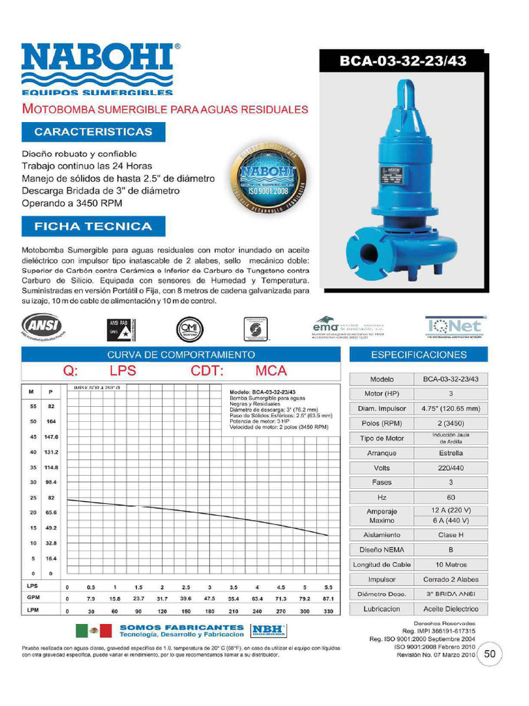 Ficha Tecnica NABOHI Serie BCA | PDF