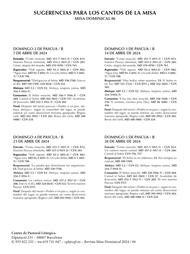 Cantos 7 14 21 28 Abril | PDF | Pascua de Resurrección | Jesús