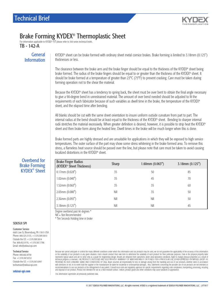 KYDEX-Sheet-TB-142-A-Brake-Forming | PDF | Sheet Metal | Materials
