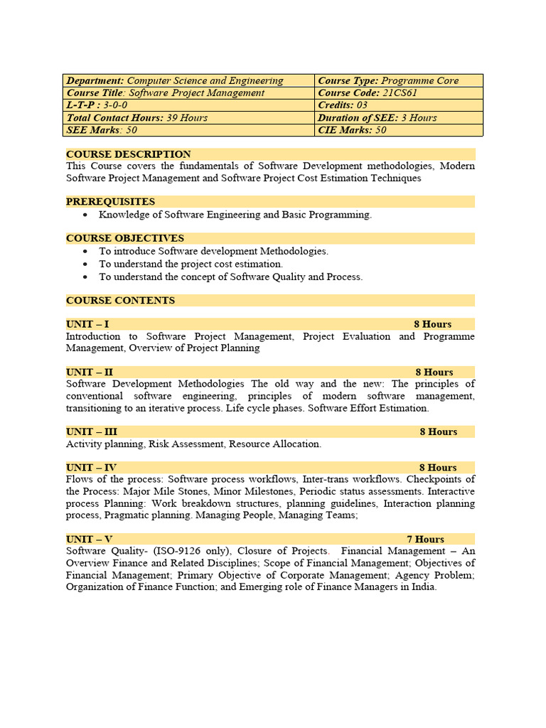 SPM Syllabus | PDF | Software Development Process | Project Management