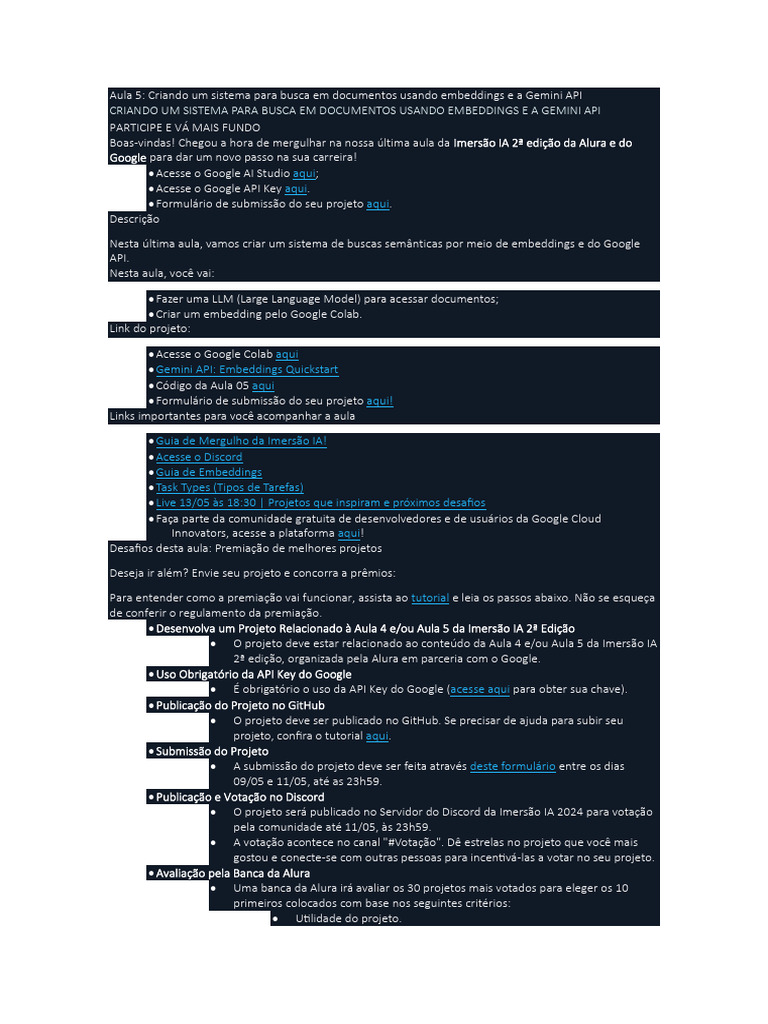 Aula 5 - Criando Um Sistema para Busca em Documentos Usando Embeddings e A Gemini API | PDF ...