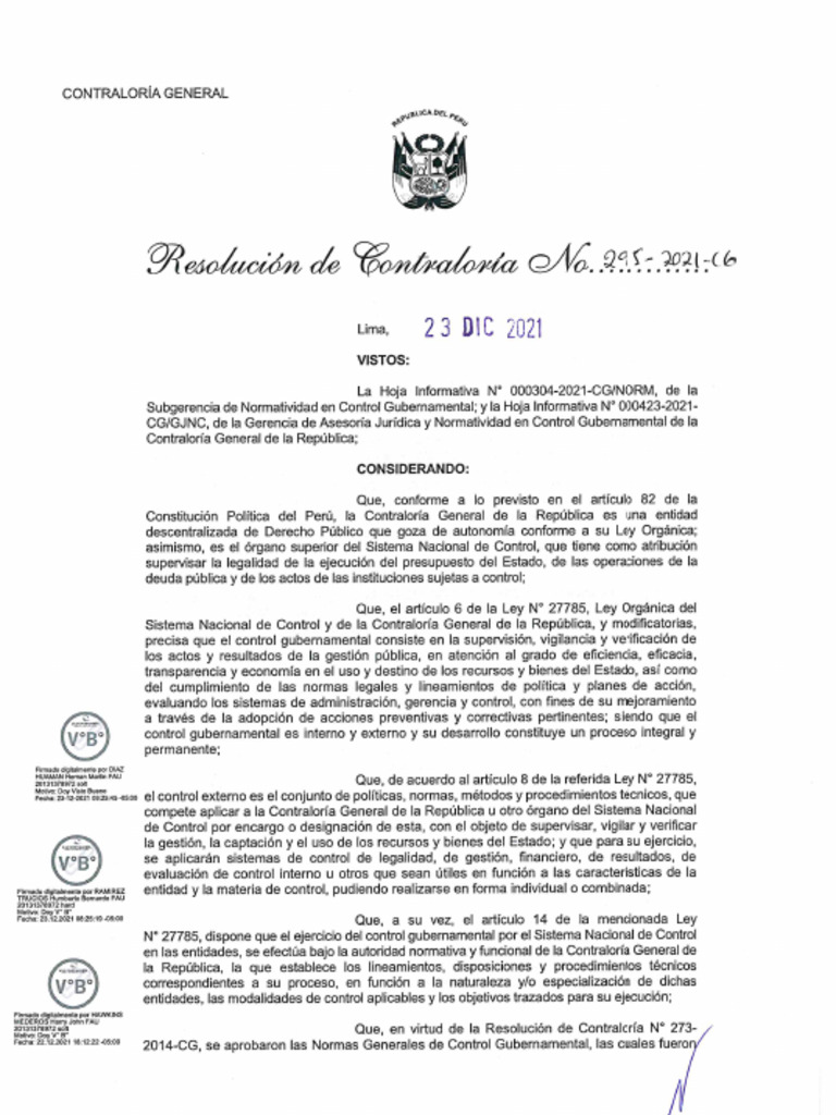 Resolución de Contraloría #295-2021-CG PDF | PDF