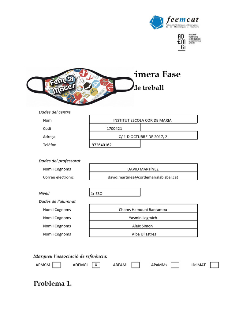 Portada Informe Problemes 1a Fase FM2021 | PDF