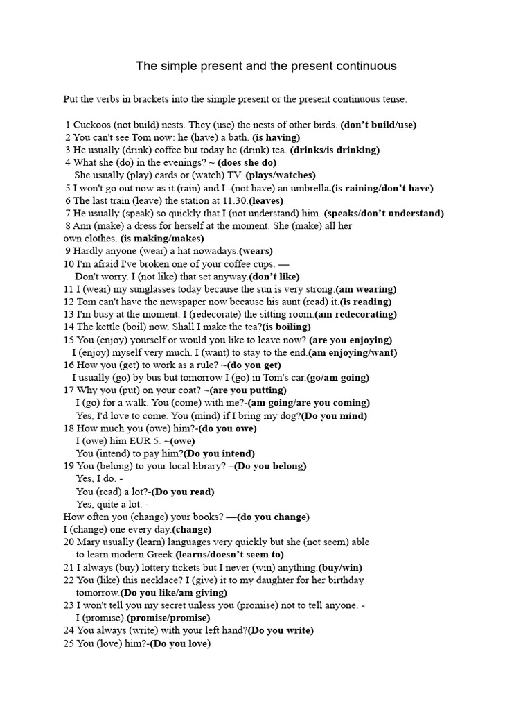 KEYPresent Simple and The Present Continuous Ok-Key | PDF