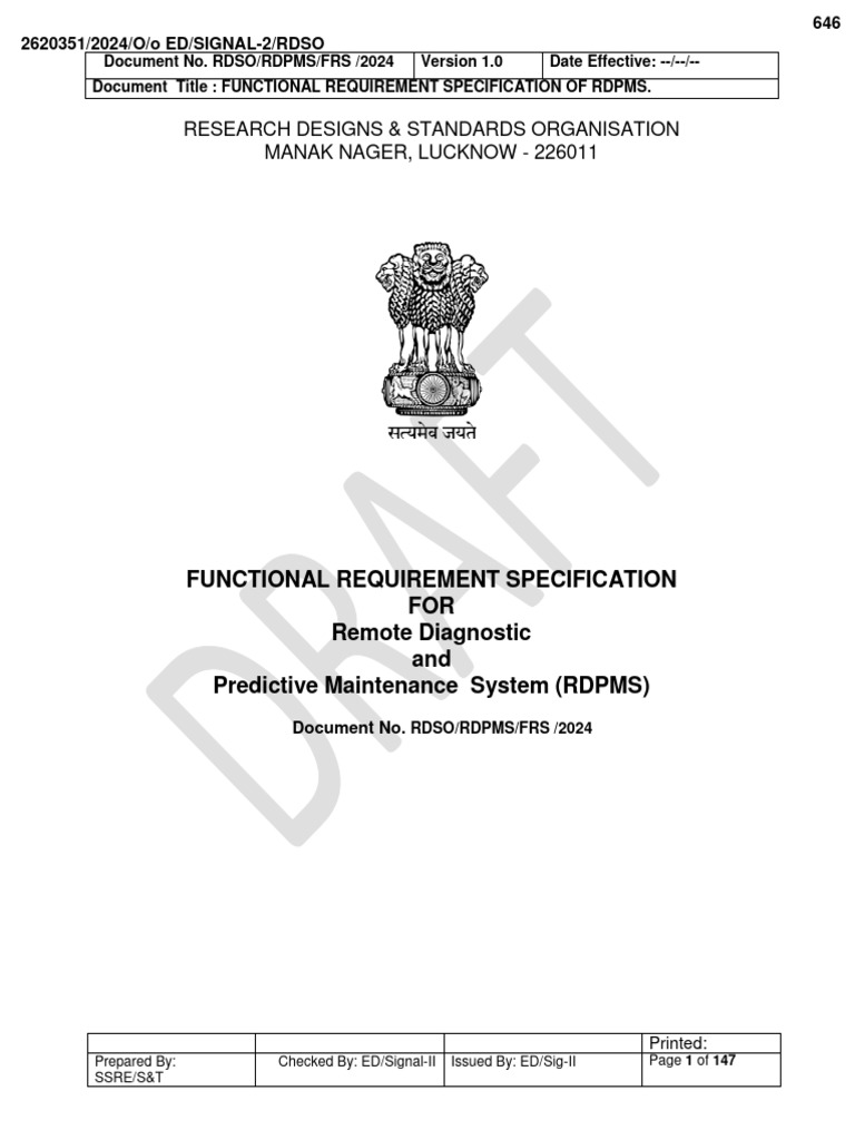 FRS For RDPMS For Uploaded in RDSO Website DT 1 Mar 24 | PDF | Internet ...