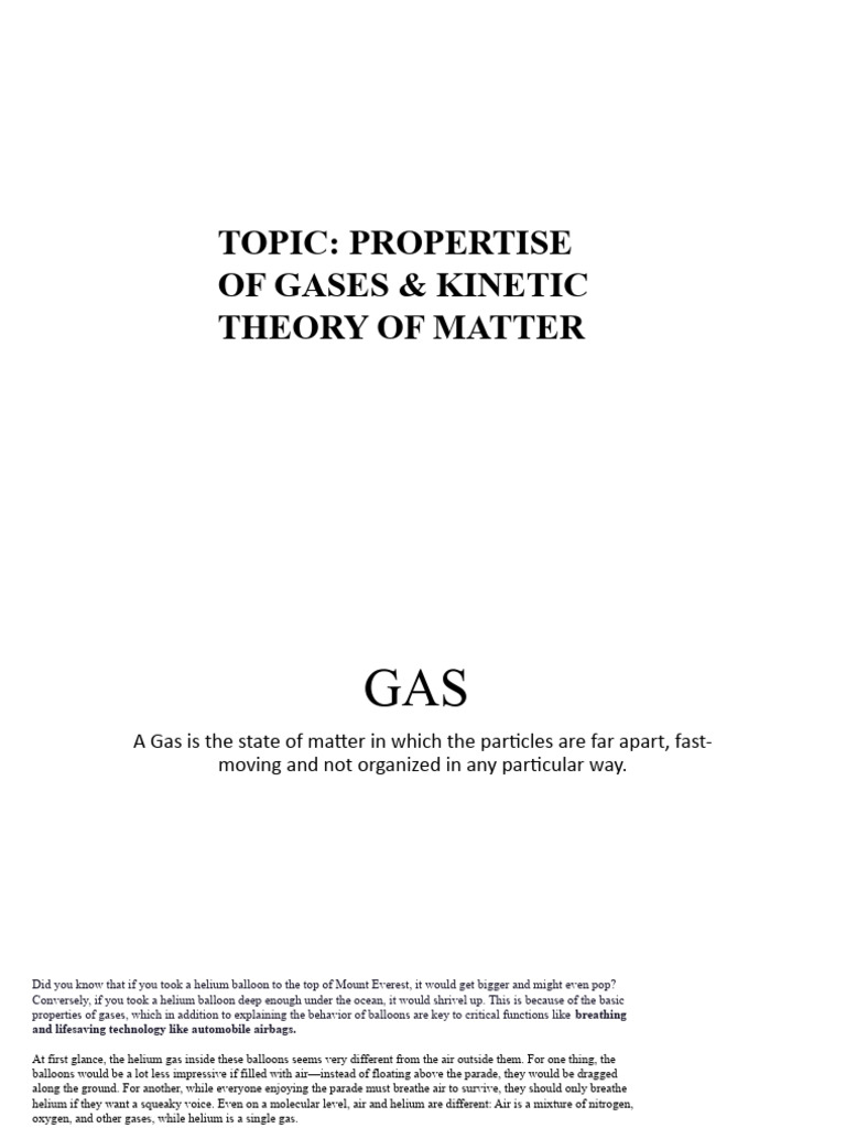 CHM 101 Gas prop&KInetic Theory of Matter-1 | PDF | Gases | Diffusion