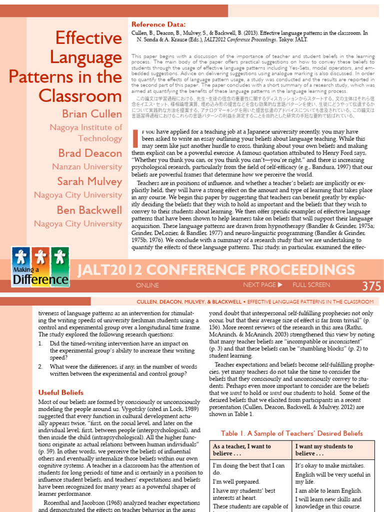 Effective Language Patterns in The Class | Download Free PDF | Neuro ...