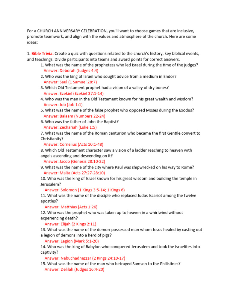 Church Anniversary Game Ideas | PDF | Jesus | Books Of Kings
