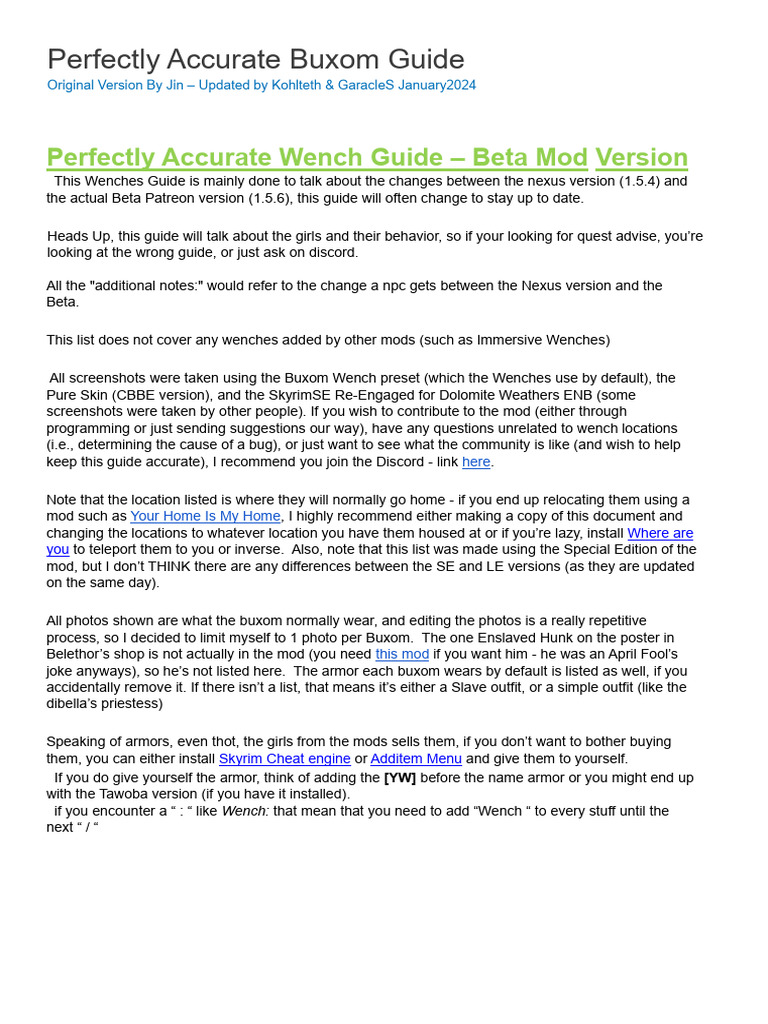 Perfectly Accurate Wench Guide Beta V1.5.6-January2024 | PDF