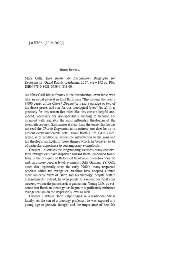 Karl Barth An Introductory Biography For | PDF | Karl Barth | Theology