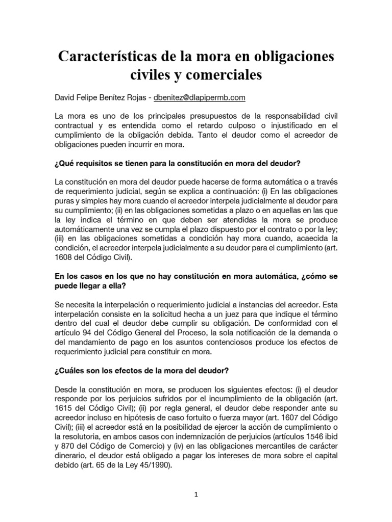 Mora Debitoris Obligaciones Civiles y Comerciales | PDF | Pagos | Justicia