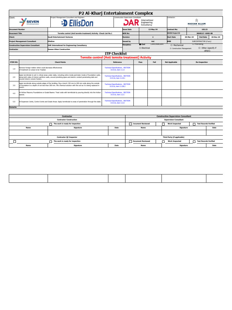 A-Inspection and Test Plan Checklist for Termite Control-New | PDF ...