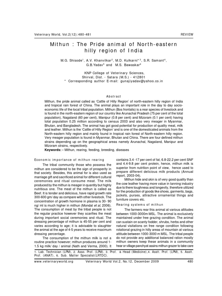 Mithun The Pride Animal of North-Eastern Hilly Region of in | PDF ...