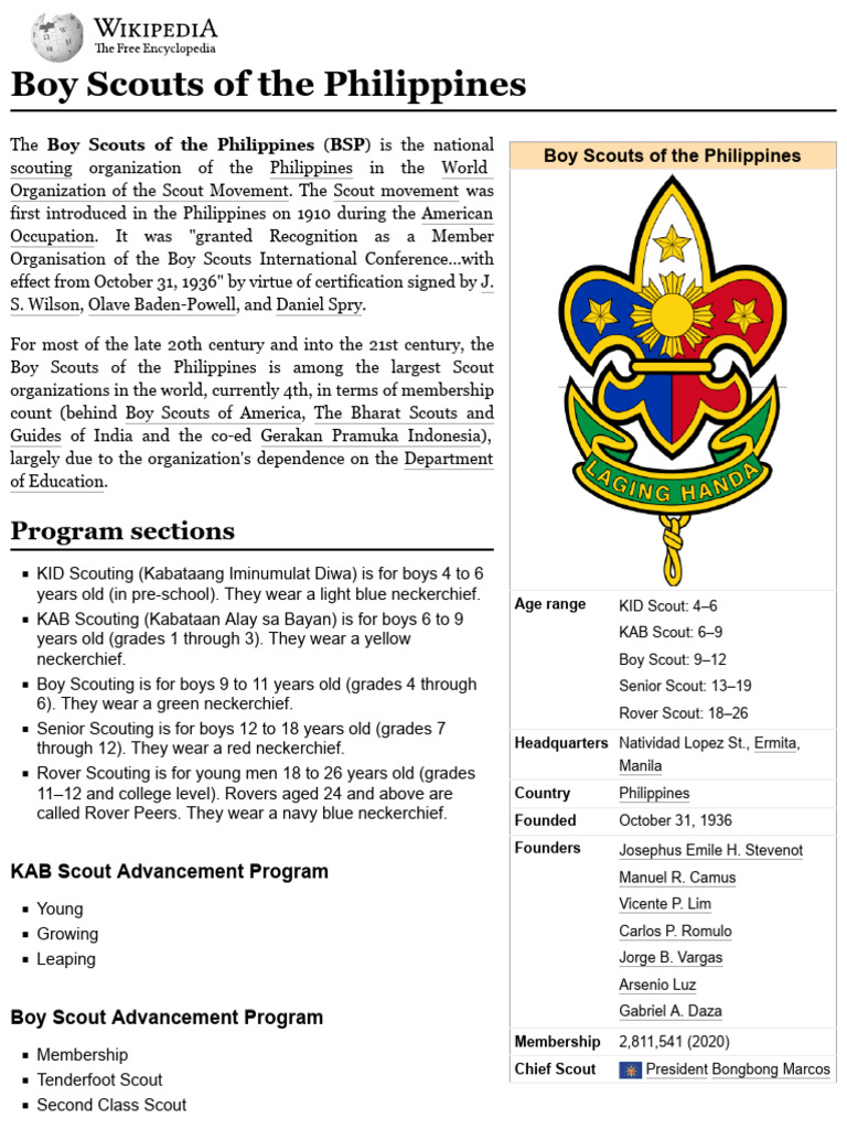 Boy Scouts of The Philippines - Wikipedia | PDF | Outdoor Recreation | Scouting