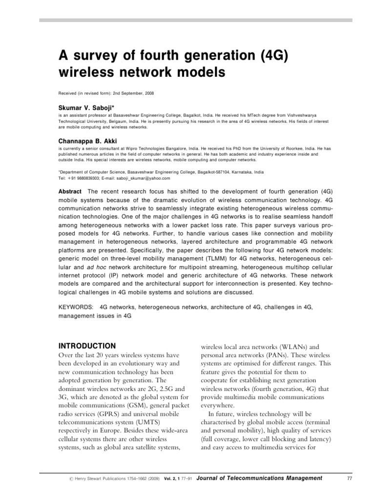 A Survey of Fourth Generation (4G) Wireless Network Models | PDF ...