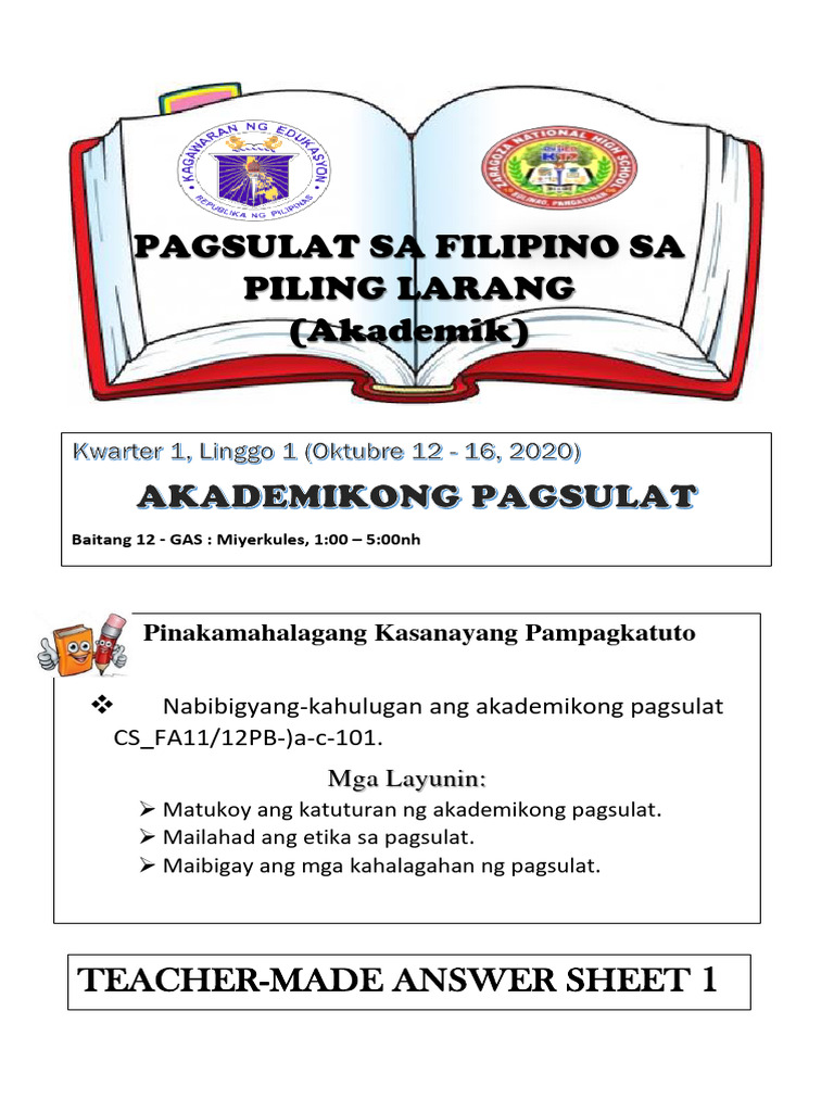 Pagsulat Sa Filipino Sa Piling Larang (Akademik) : Pinakamahalagang ...