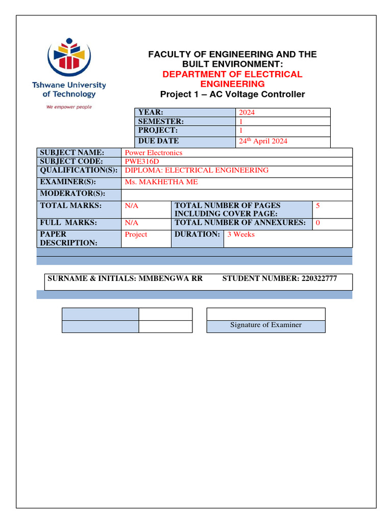 RR_MMBENGWA_220322777_AC Voltage Controller Project Assignment | PDF ...