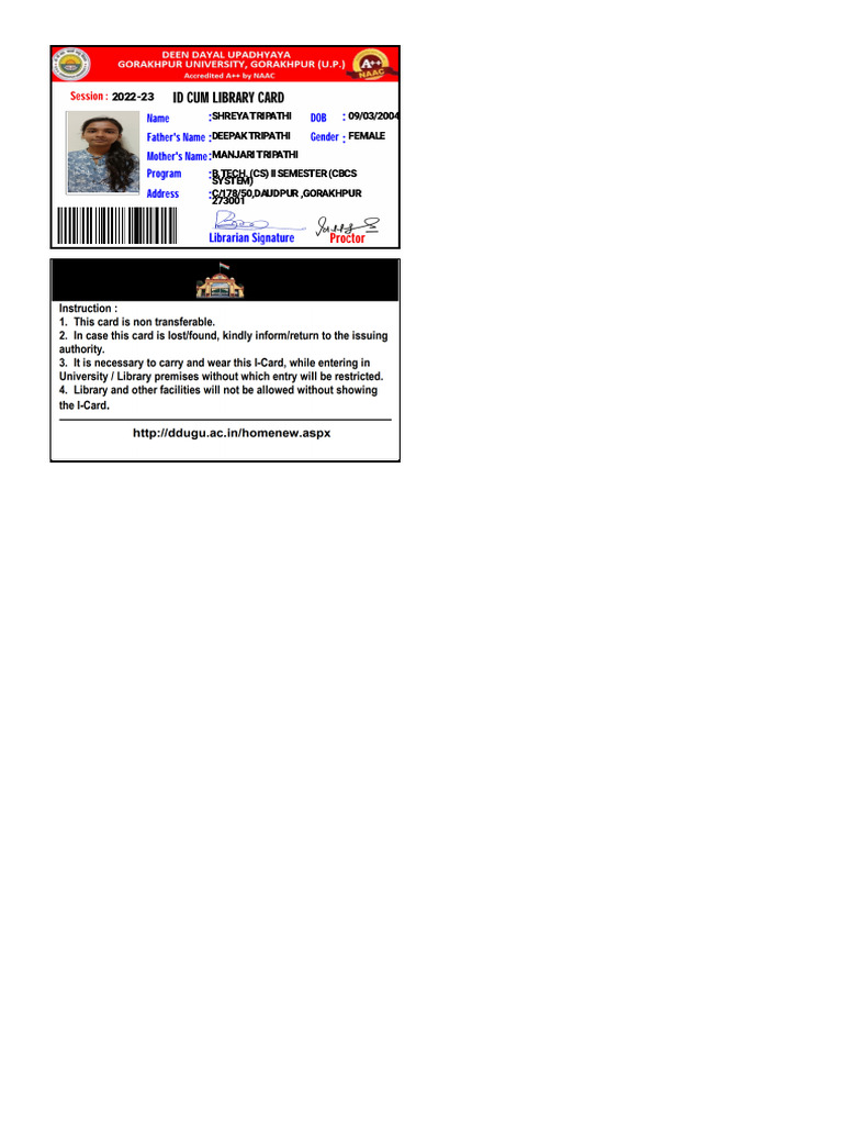Shreya Student Digital ID Card - DDUGU | PDF