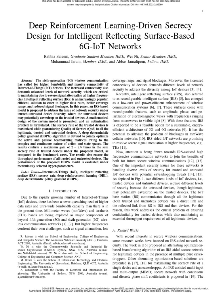 IRS-Based Security in 6G IoT Networks | PDF | Internet Of Things ...
