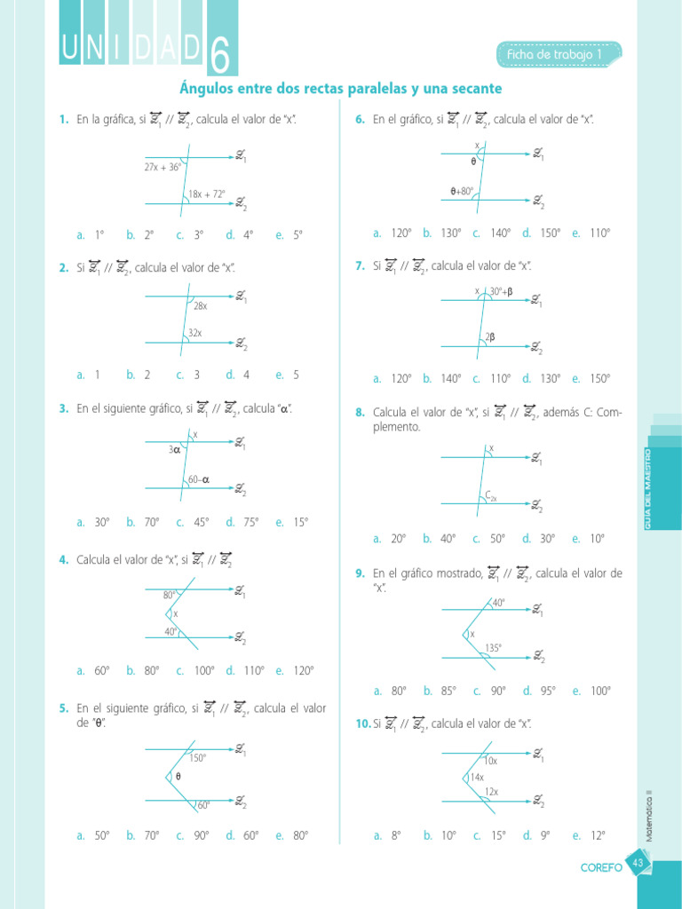 Ficha - de - Trabajo - Angulos - Entre - Dos Rectas Paralelas y Una Secante | PDF