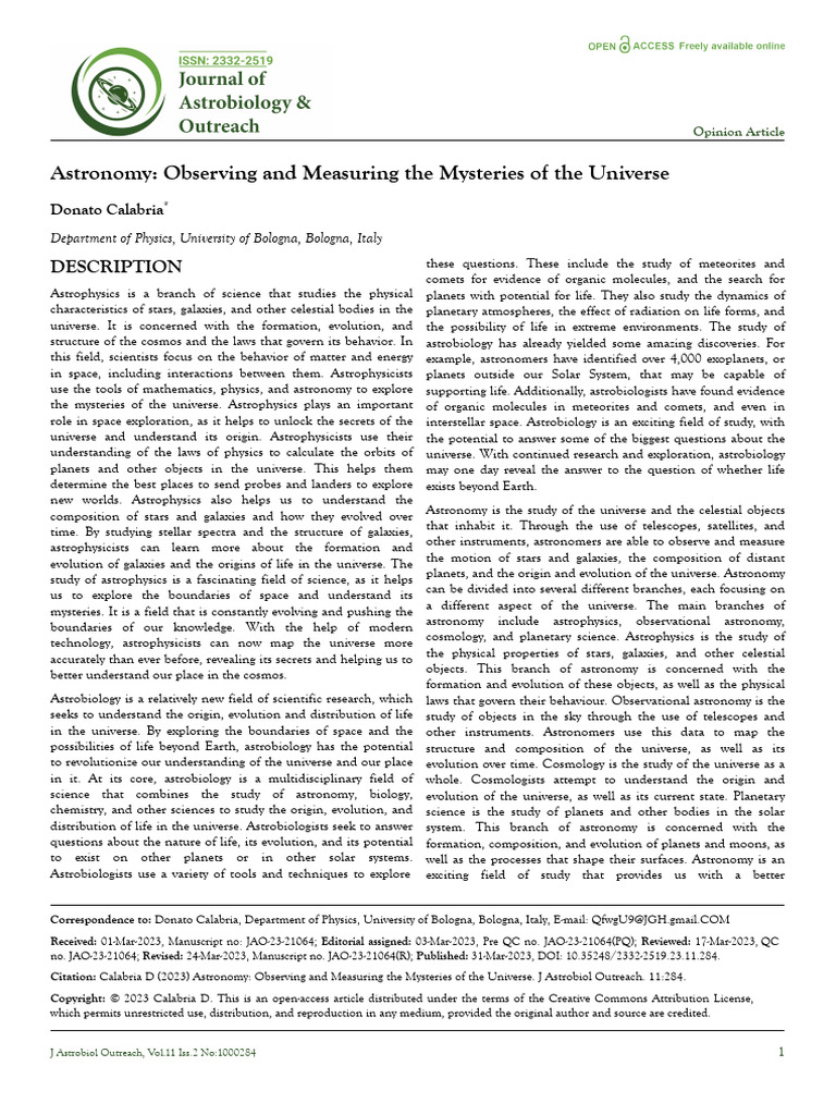 Astronomy Observing and Measuring The Mysteries of The Universe | PDF ...