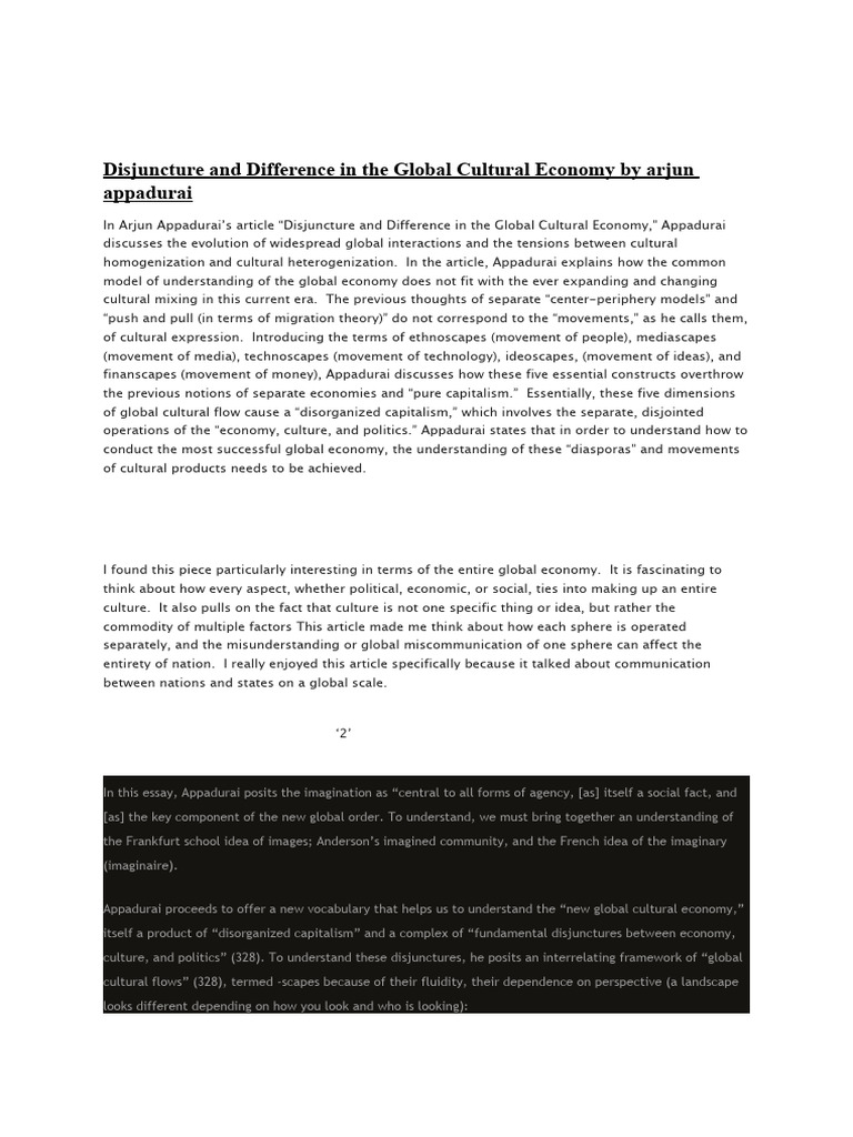 Disjuncture and Difference in The Global Cultural Economy by Arjun ...
