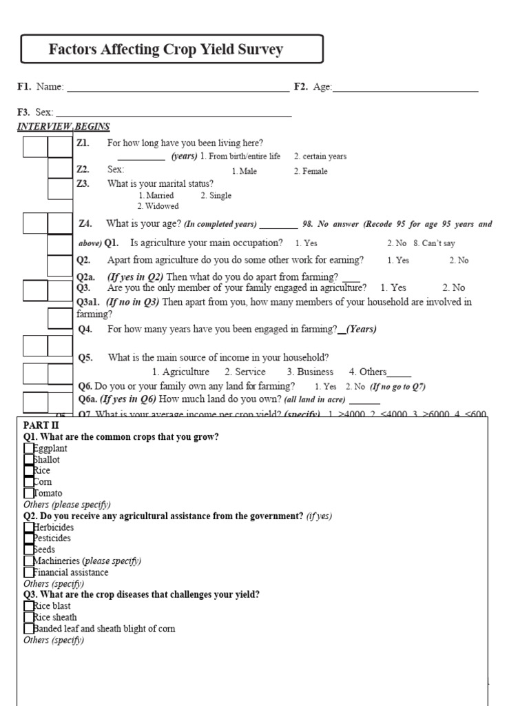 Farmer Agriculture Survey Questionnaire | PDF | Agriculture | Food Industry