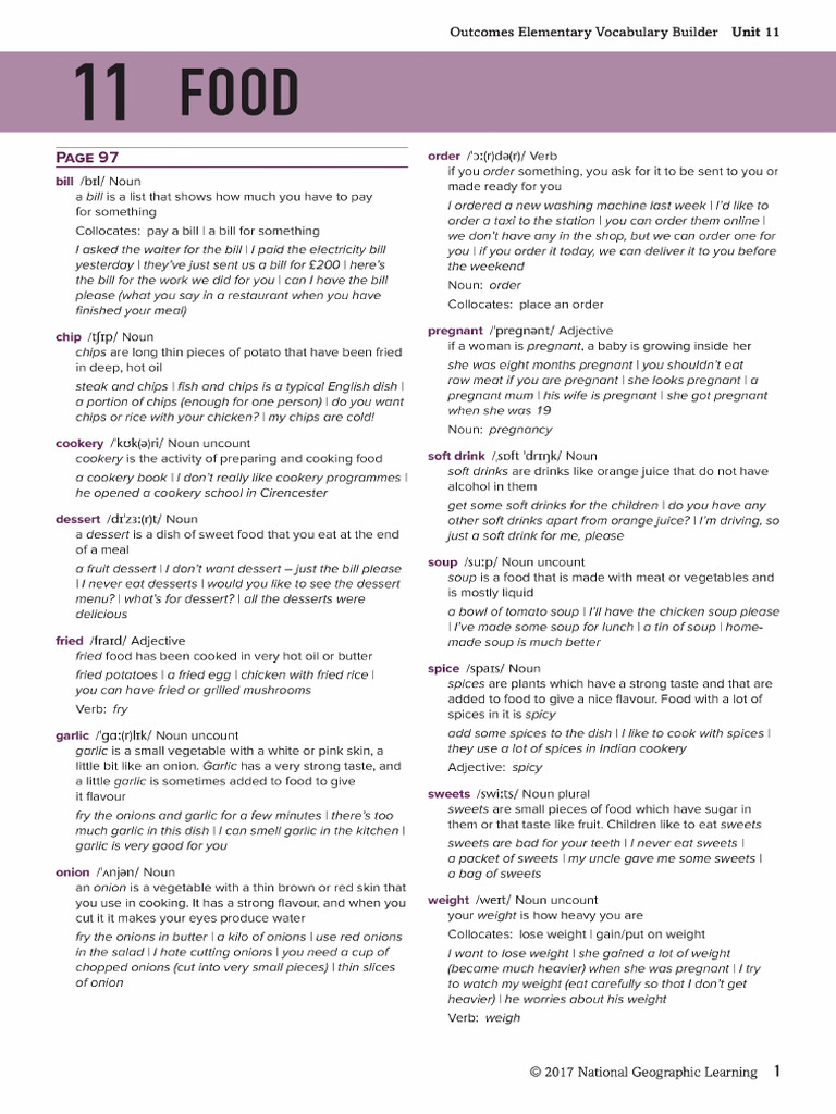 Outcomes Elementary VocabularyBuilder Unit11 | PDF