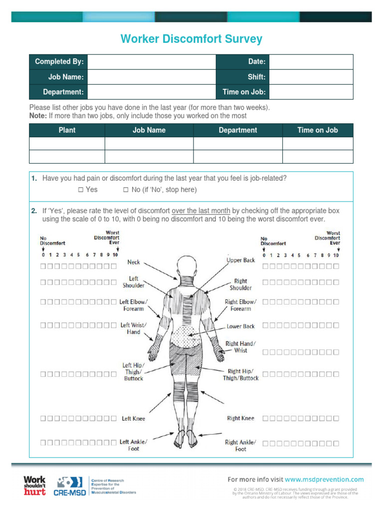 Worker Discomfort Self-Assessment Survey | PDF | Health Care | Health ...
