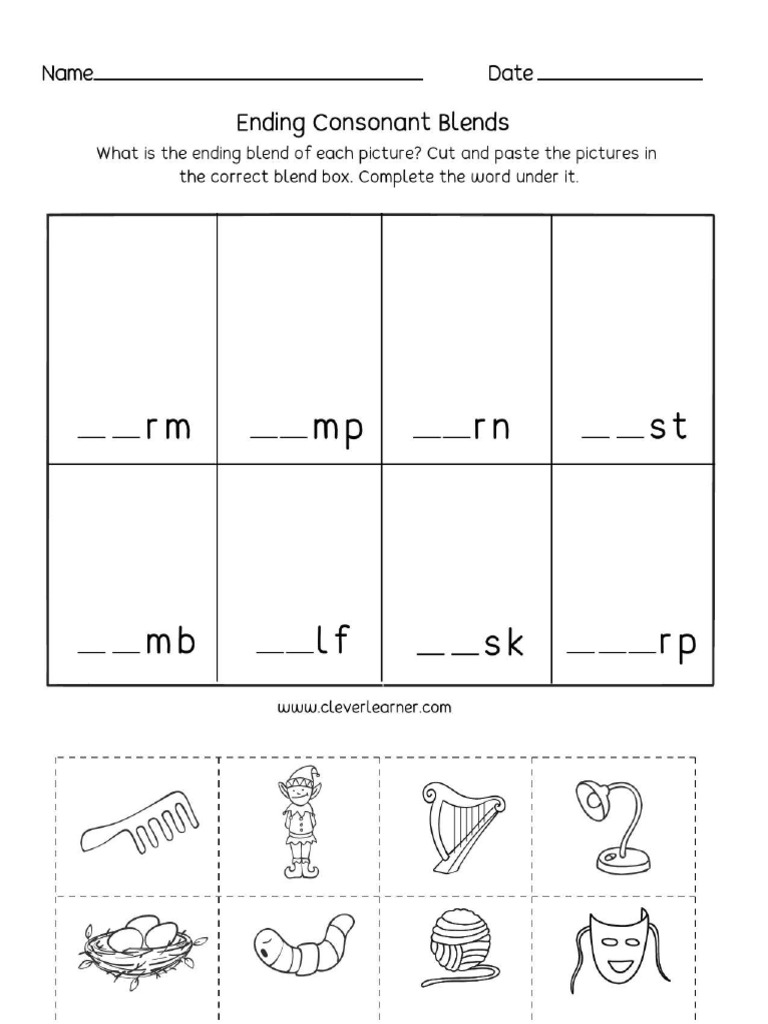 Ending Consonant Blends Kindergarten Activity Printables 4r | PDF