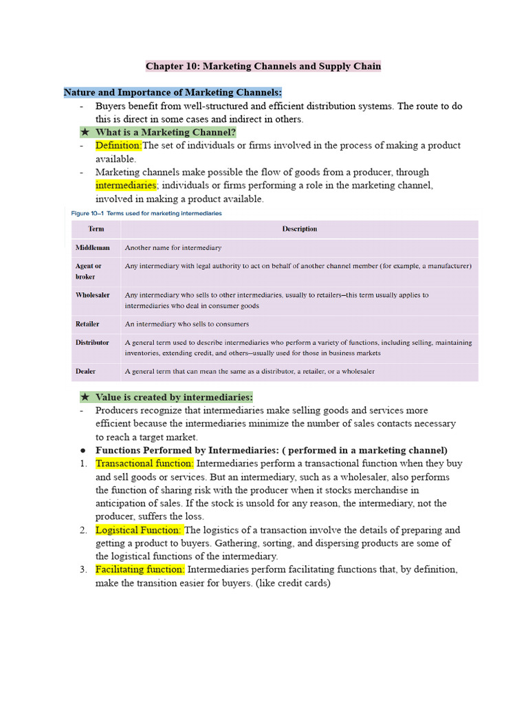 Chapter 10 - Marketing Channels and Supply Chain | PDF | Supply Chain | Marketing