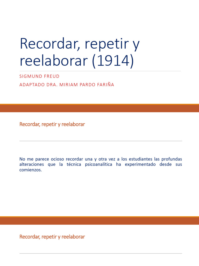 Recordar, Repetir y Reelaborar | PDF | Psicoanálisis | Sicología